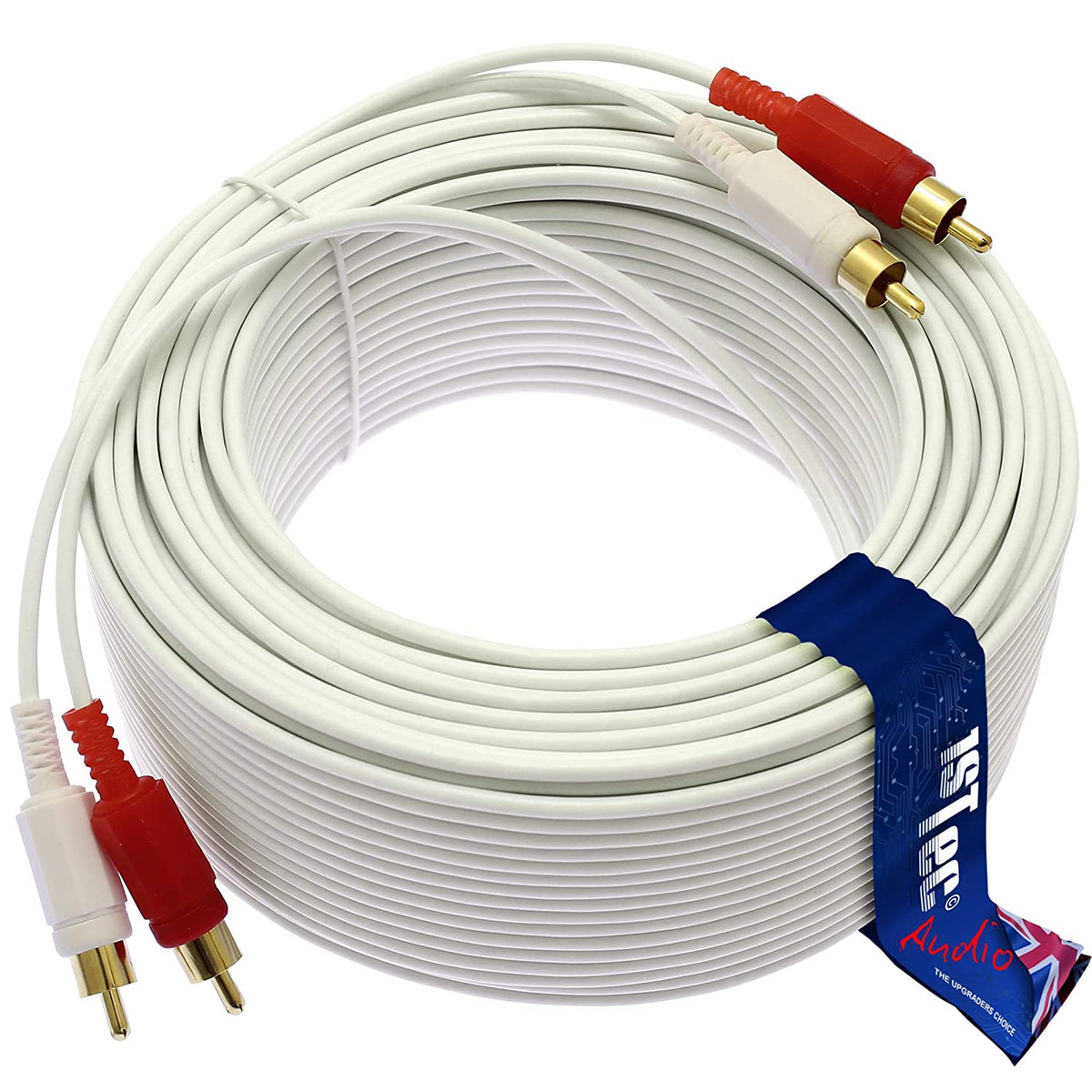 1STec 40m Stereo Audio Lead with 4 Gold Plated Red + White Phono Plugs